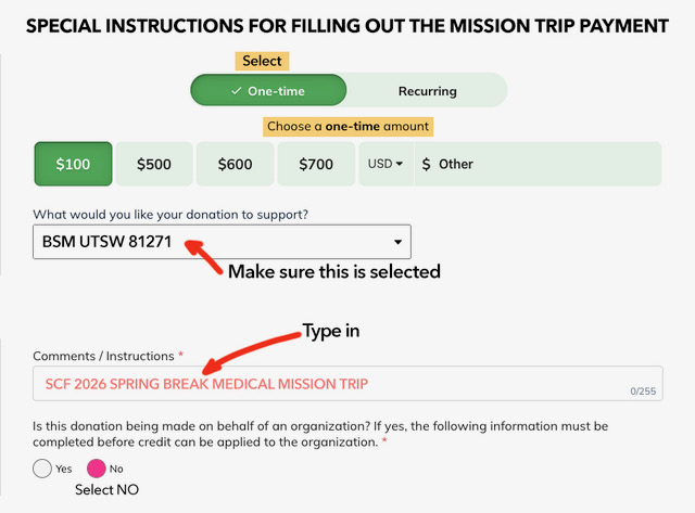 Donate to BSM UTSW Mission Trips